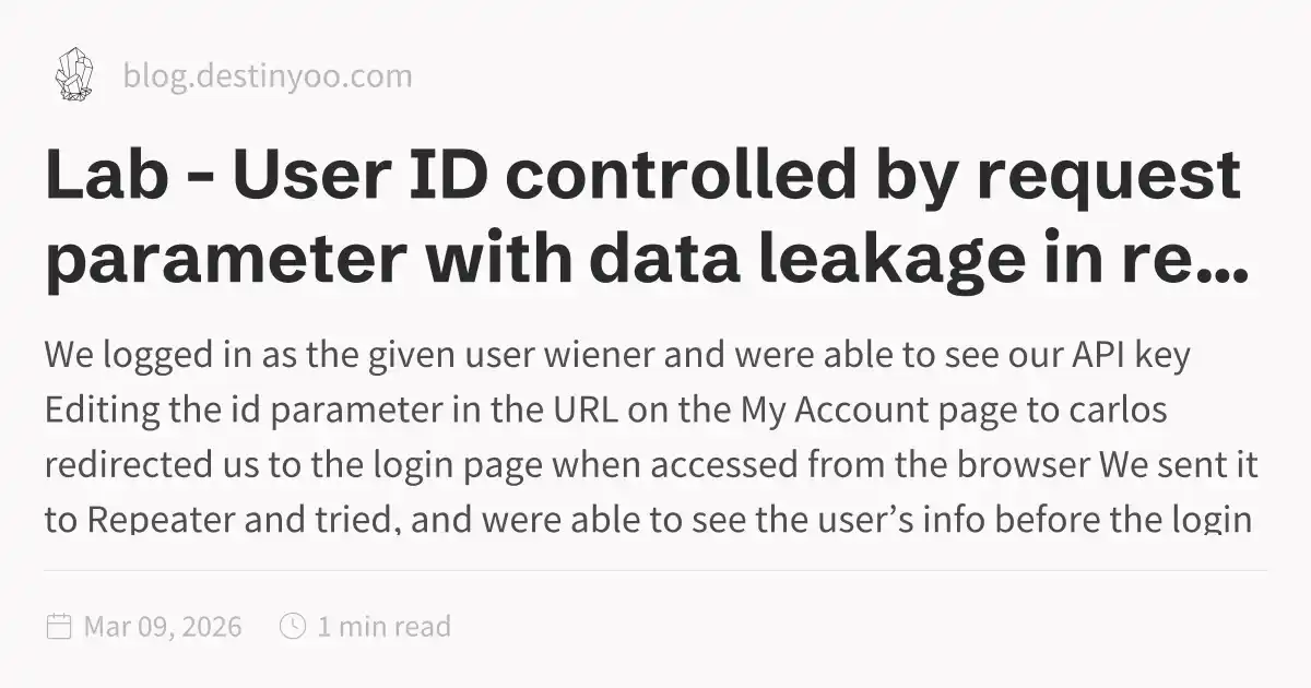 Lab - User ID controlled by request parameter with data leakage in redirect